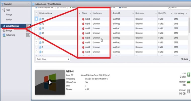 How to fix VMWare ESXi Virtual Machine 'Invalid Status' » Network Interview